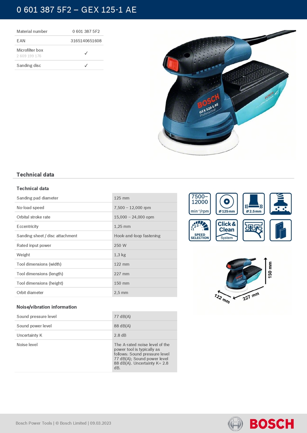 Bosch GEX125-1AE Random Orbital Sander(06013875F2)