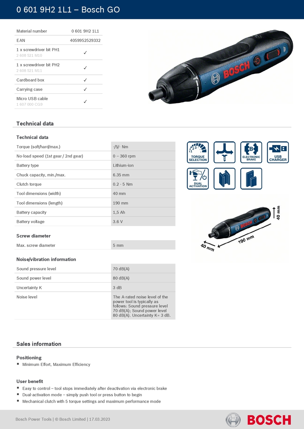 BOSCH CORDLESS SCREWDRIVER GO2.0(06019H21L1)