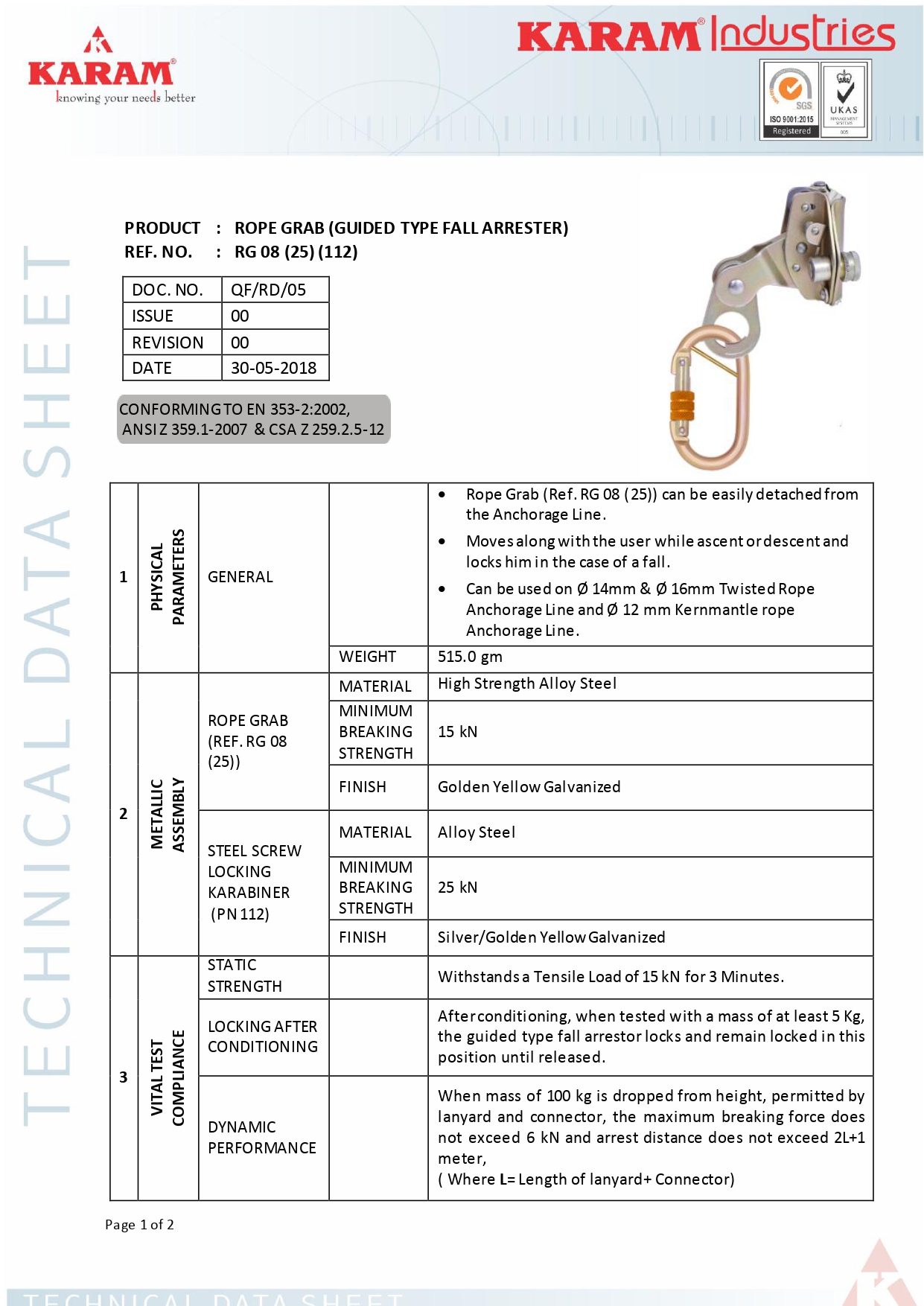 Karam RG08(25)(112) OPENABLE STEEL ROPE GRAB
